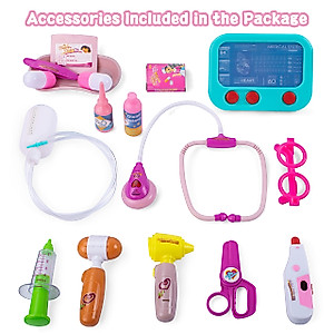 UNIH Doctor Cart Kit for Kids 3 4 5, Medical Play Set Realistic with Lights Toddlers Toys for Boys Girls 2-4 (Pink)