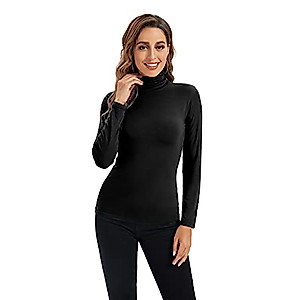 Black Turtleneck for Women Long Sleeve Tops for Women Fitted Turtleneck Sweater Scrub Undershirts for Women Medium