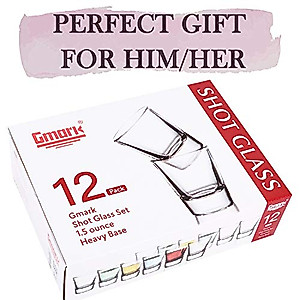 Gmark 1.5-Ounce Heavy Base Shot Glass Set, Whiskey Shot Glass 12-Pack GM2011