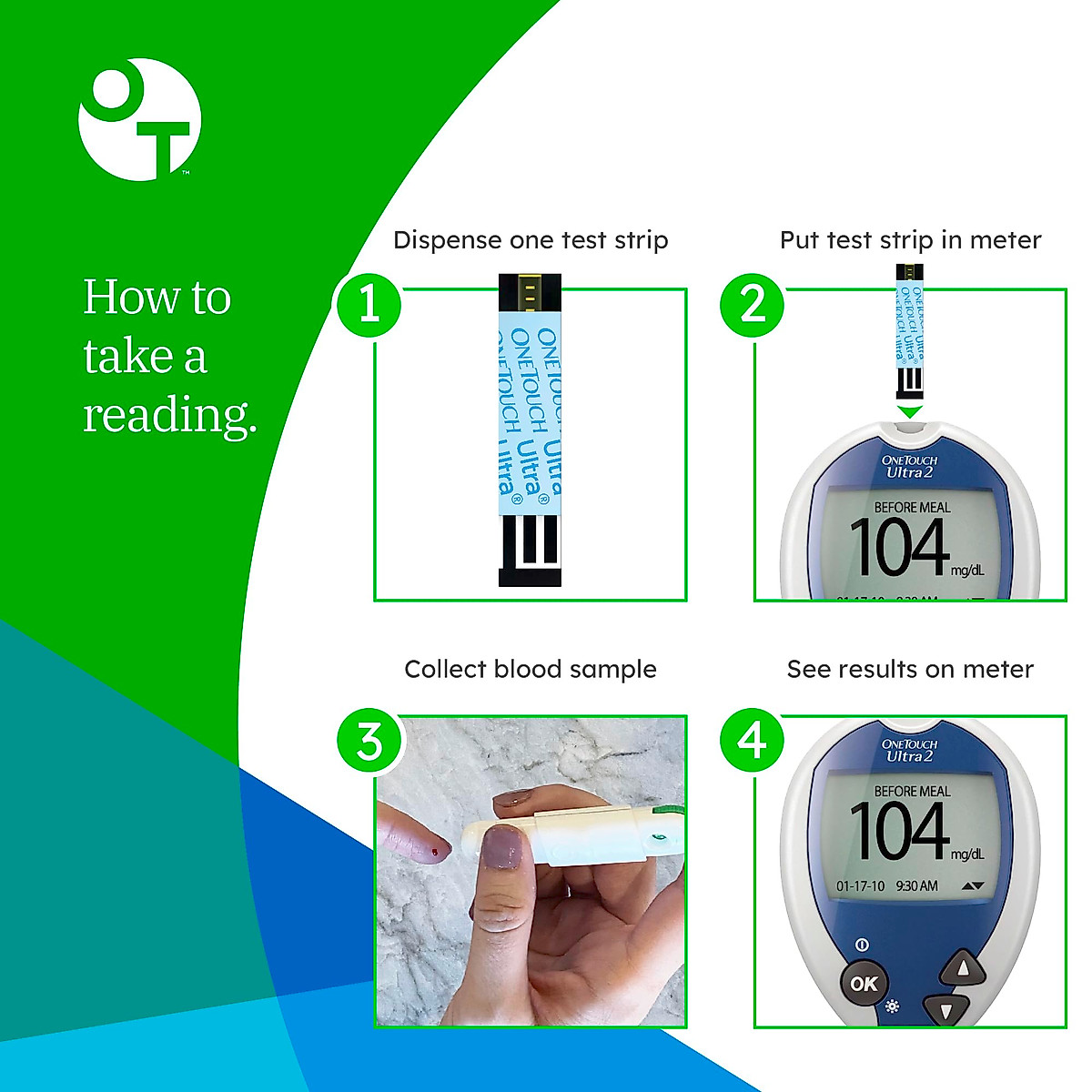 OneTouch Ultra Test Strips for Diabetes - 120 Count Diabetic Test Strips | Blood Sugar Test Strips for Blood Glucose Monitor Kit (2 Boxes, 60 Diabetes Test Strips Each)