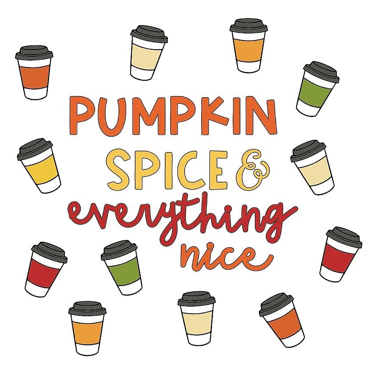 AnyDesign 50Pcs Fall Letter Coffee Cup Cutouts with 100Pcs Glue Points Pumpkin Spice & Everything Nice Cardboard Cut-Outs Muticolor Coffee Cup Paper Cutting for Office Home Autumn Theme Party Decor