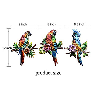 J-Fly Parrot Tropical Wall Art Decor Metal Bird Wall Decor Outdoor Decorations for Patio Wall Fence Garden Home Kitchen Balcony Tropical Bird Macaw Wall Sculpture Hanging for Indoor Outdoor