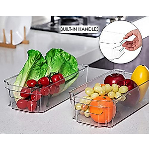 Jinamart Plastic Pull out Storage Bins 4 Pack, Multi-Use Organizer Bins with Built-in Handles, BPA-Free for Pantry, Home and Fridge Organization (14.5"L x 8.5"W x 4"H )