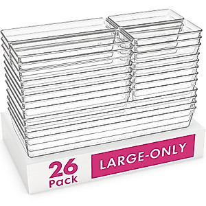 25 PCS Clear Plastic Drawer Organizer Set, Non-Slip/Crack Bathroom Vanity Drawer Organizer Trays Dividers, Versatile Storage Bins for Makeup, Jewelry and Office, Desk, Bathroom, Bedroom, Kitchen