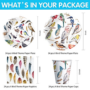 Xigejob Bird Party Tableware Decorations - Bird Plates And Napkins Party Supplies, Plate, Cup, Napkin, Colorful Bird Bridal Baby Shower Birthday Wedding Spring Summer Tea Party Dinnerware | Serve 24