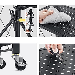 Karlling Storage Shelves with Wheels,3 -Tier Foldable Heavy Duty Shelves Kitchen Organizer Shelves Wheel Casters,Garage Metal Organizer Wire Rack(Black)