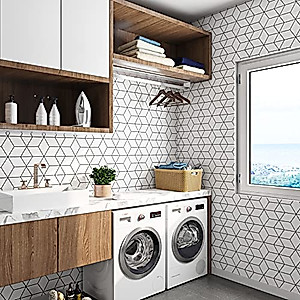 ReWallpaper 17.7X276 Self Adhesive Wallpaper Roll Geometric Peel and Stick Wallpaper Black and White Design Patterned Contact Paper for Cabinets Counter Cupboard Door Closets Drawers Neutral Vinyl