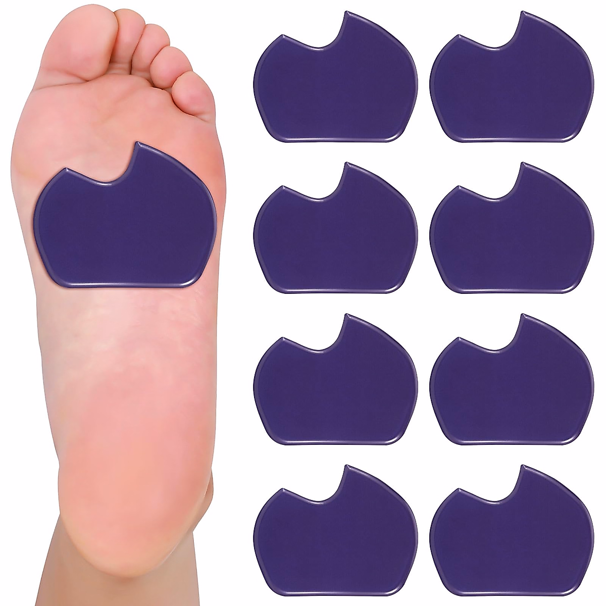 Vabean 8 Pcs Foot Pads for Dancer Forefoot Cushion Pads Metatarsal Foot Pads Gel Pads for Ball of Foot for Relieve Stress Foot Care, Purple