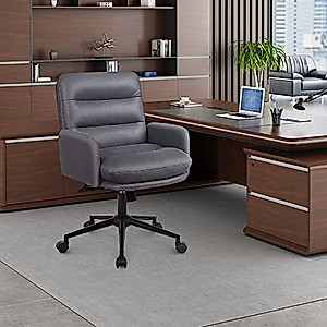 Youhauchair Adjustable Home Office Chair, Modern Mid Back Computer Desk Chair with Wheels, Ergonomic Upholstered Swivel Chair, Grey