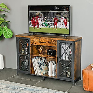 Wine Bar Cabinet with Wine Rack and Glass Holder, Farmhouse Coffee Bar Cabinet for Liquor and Glasses, Industrial Sideboard Buffet Cabinet with Drawer and Mesh Door