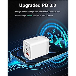 3Pack Dual Port USB-C Wall Plug-in USB Charger, AILKIN 20W Power Delivery + QC3.0 USB A Double Port Fast Charging Block for iPhone 14 13 12 Pro Max 14 Pro 12 Mini 14 11 Pro Max 14 Plus 11 SE X XS Cube