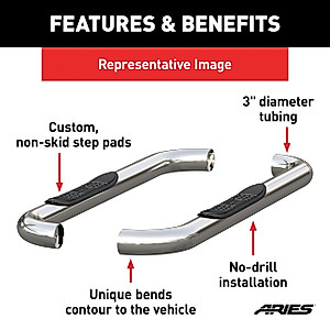 ARIES 204041-2 3-Inch Round Polished Stainless Steel Nerf Bars, No-Drill, Select Chevrolet, GMC C2500, C3500, K2500, K3500