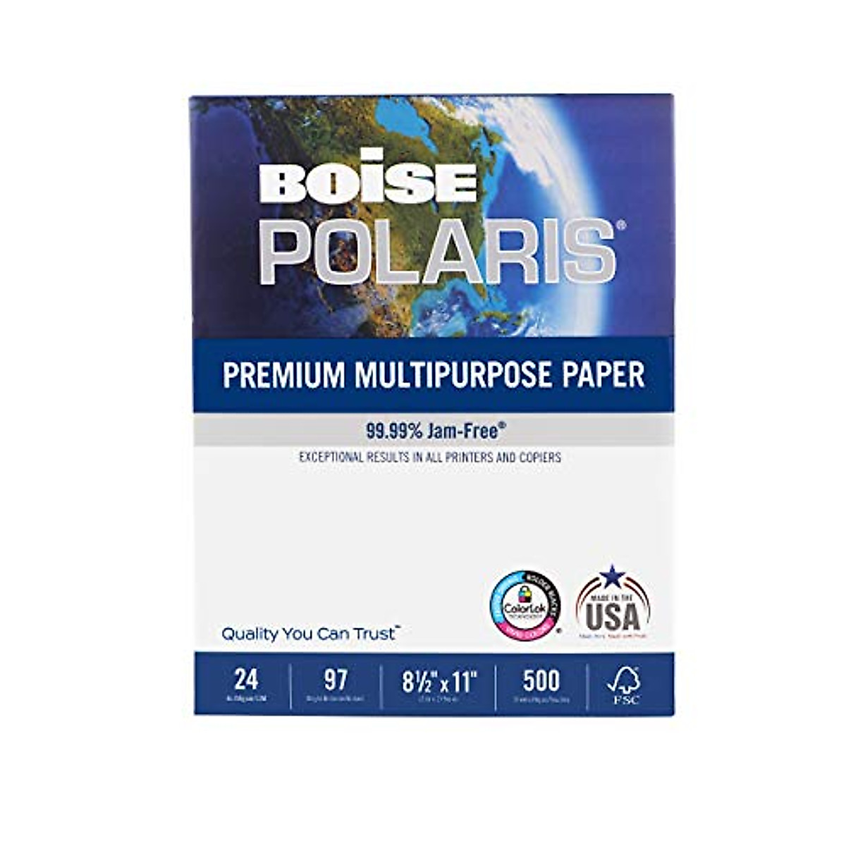 Boise Paper Premium Multipurpose Copy Paper | 8.5" x 11" Letter | 97 Bright White, 24 lb. | 10 Ream Carton (5,000 Sheets)