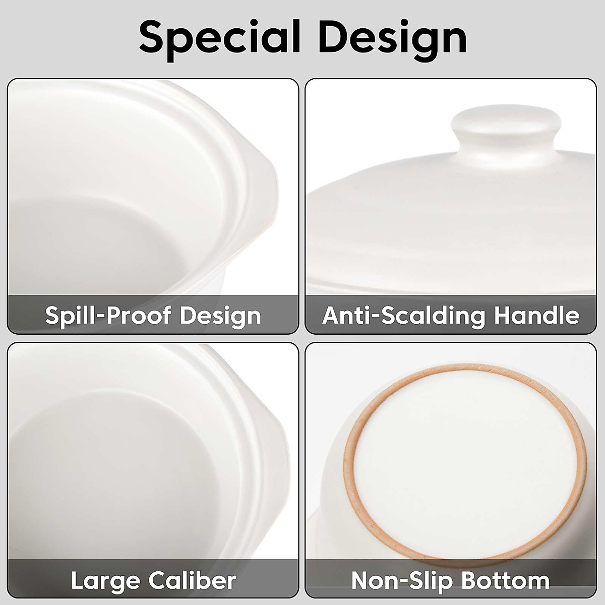 Clay Cooking Pots 3.4 Quart, Casserole Clay Pot with Lid Heat-resistant Ceramic Bowls Lid Ceramic Stockpot for Cooking Soup Rice Meat