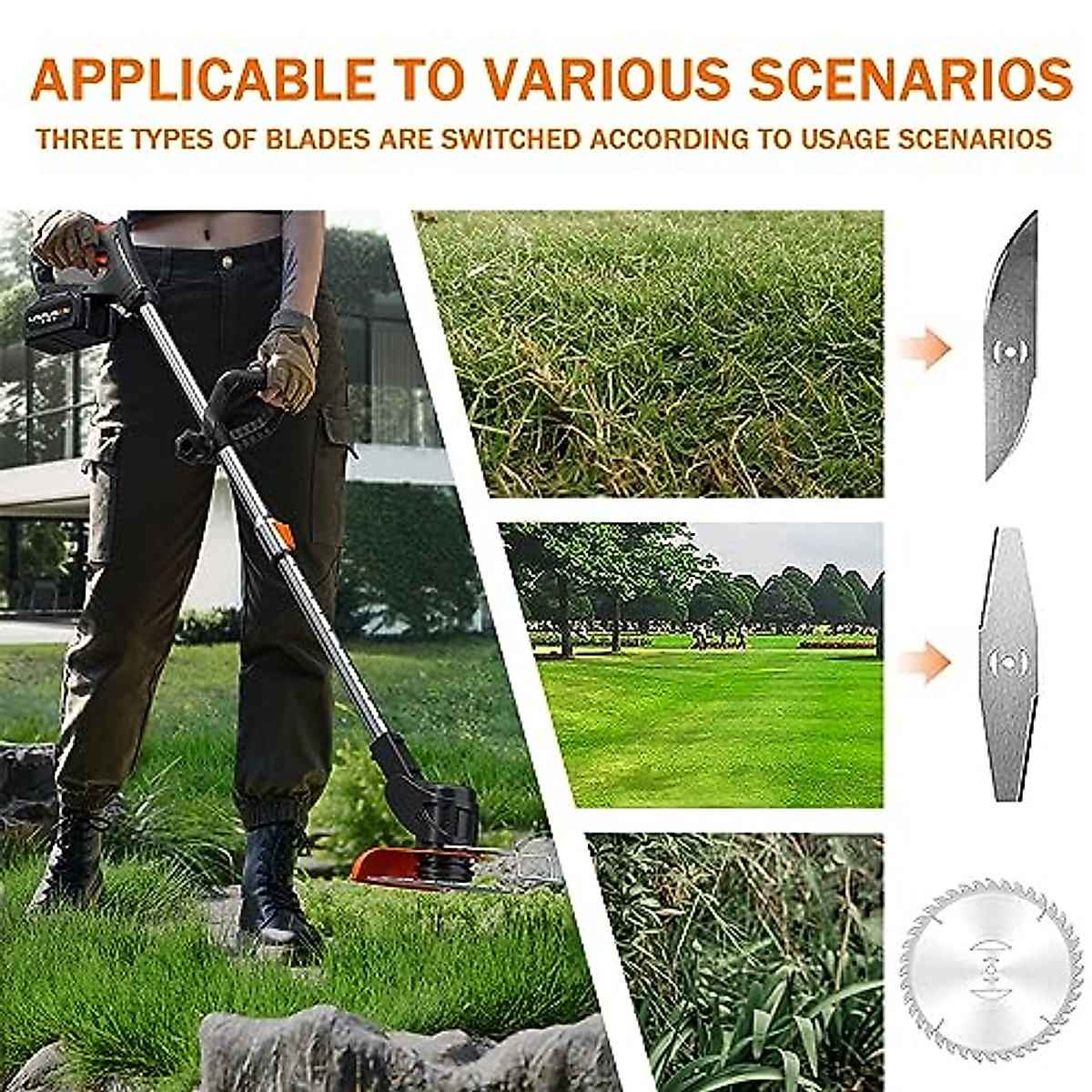 Electric Weed Wacker Battery Operated, Weed Eater Lawn Cordless String Trimmer Battery Power, Grass Cutter Machine, Adjustable Cutting Angle & Height Brush Cutter for Garden and Yard