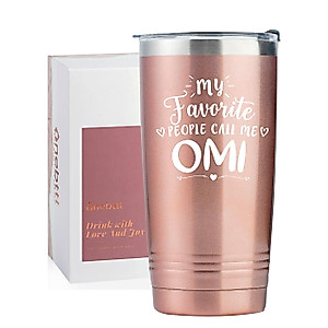 Onebttl Omi Gifts for Grandma, Insulated Stainless Steel Wine Tumbler with Lid, For Grandma on Birthday, Mother’s Day, Christmas gifts, Rose Gold, (20 oz) My favorite people call me Omi