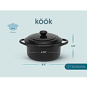 Kook Ceramic Mini Cocotte Set, Small Casserole Dishes with Lids and Handles, Individual Baking Ramekins, Oven, Microwave & Dishwasher Safe, Stoneware, 12 oz, Set of 4