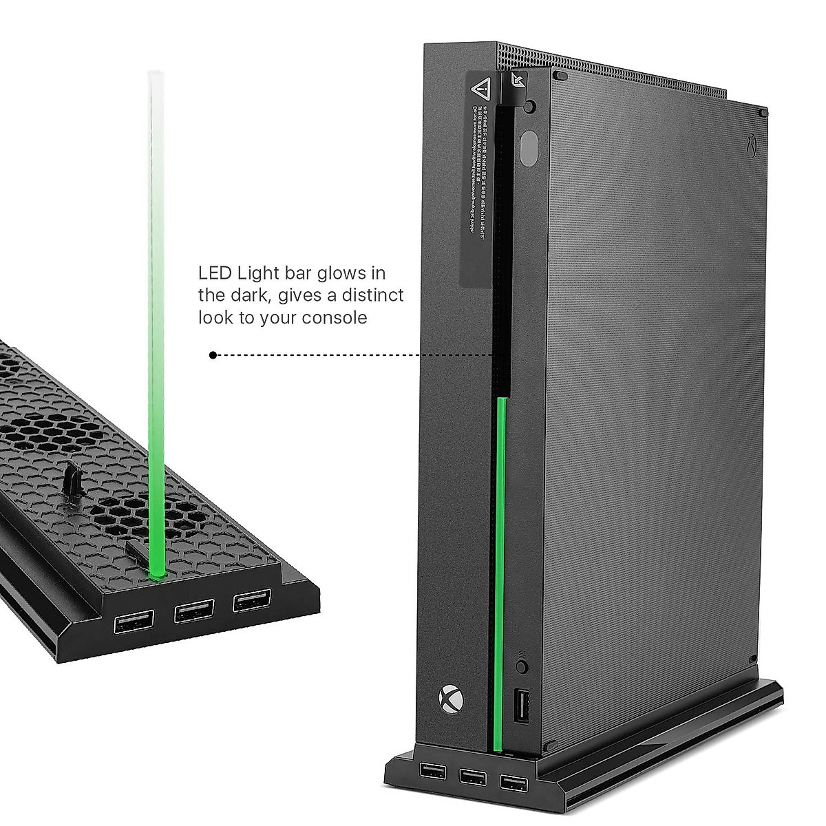 TNP Vertical Stand Cooling Fan for Xbox One X Stand with Fan and Charging Station, USB Powered Game Storage Tower with 3 Speed Adjustable Cooling Fans, 3 USB 2.0 Charging Port and LED Light Bar