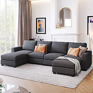 U Shaped Couch with Reversible Chaise Oversized Sectional Couches for Living Room Modern Modular Sectional Sofa Comfy Cloud Couch with Deep Seat for Office Apartment, Gray