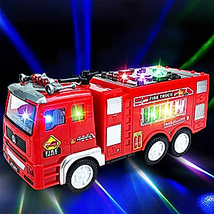 Ynanimery Electric Fire Truck Car Toy with 4D Lights and Sounds, Realistic Firetruck Toys for Toddlers Kids Boys Girls, Bump and Go Car Toy for Imaginative Play