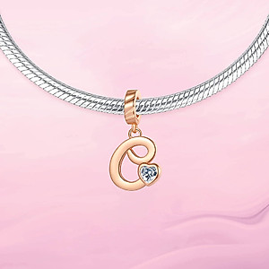 VALGACLS A-Z Letter Charm Rose Gold Letter Charms Letter C Alphabet Dangle Charm Beads for Bracelets and Necklaces