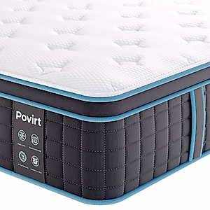 Povirt Twin Mattress, 12 Inch Hybrid Twin Size Mattress in a Box, Cool Memory Foam and Pocket Coils Innerspring Mattress for Pressure Relief & Motion Isolation, Medium Firm Feel