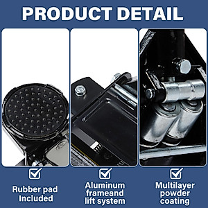 3 Ton Heavy Duty Low Profile Steel Floor Hydraulic Car Jack Stands Tool, Black