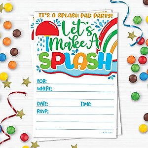Splash Pad Invitations (20 Count) With Envelopes - Summer Water Park Birthday Party Invites