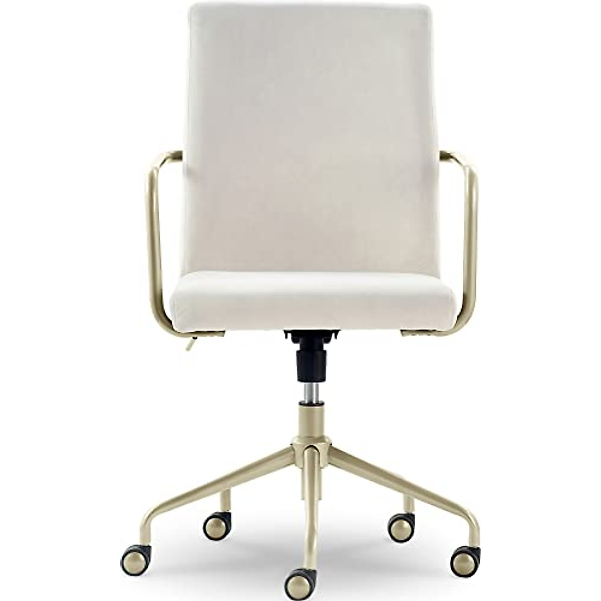 Elle Decor Giselle Modern Home Office Desk Chair, High Back Adjustable Computer Chair with Gold Arms, Base and Wheels, Velvet Fabric, Cream