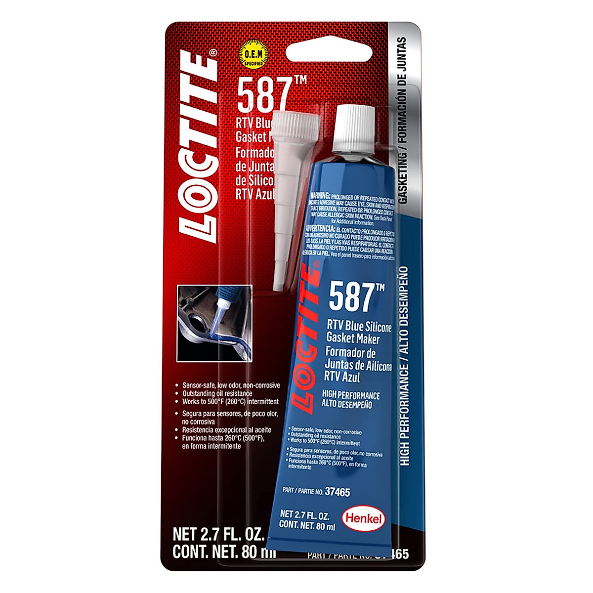 LOCTITE RTV 587 Blue High-Performance Silicone Gasket Maker: Sensor-Safe, Flexible, Non-Corrosive, Oil Resistance, Joint Movement Valves | Blue, 80 ml Tube (PN: 37465-491983)