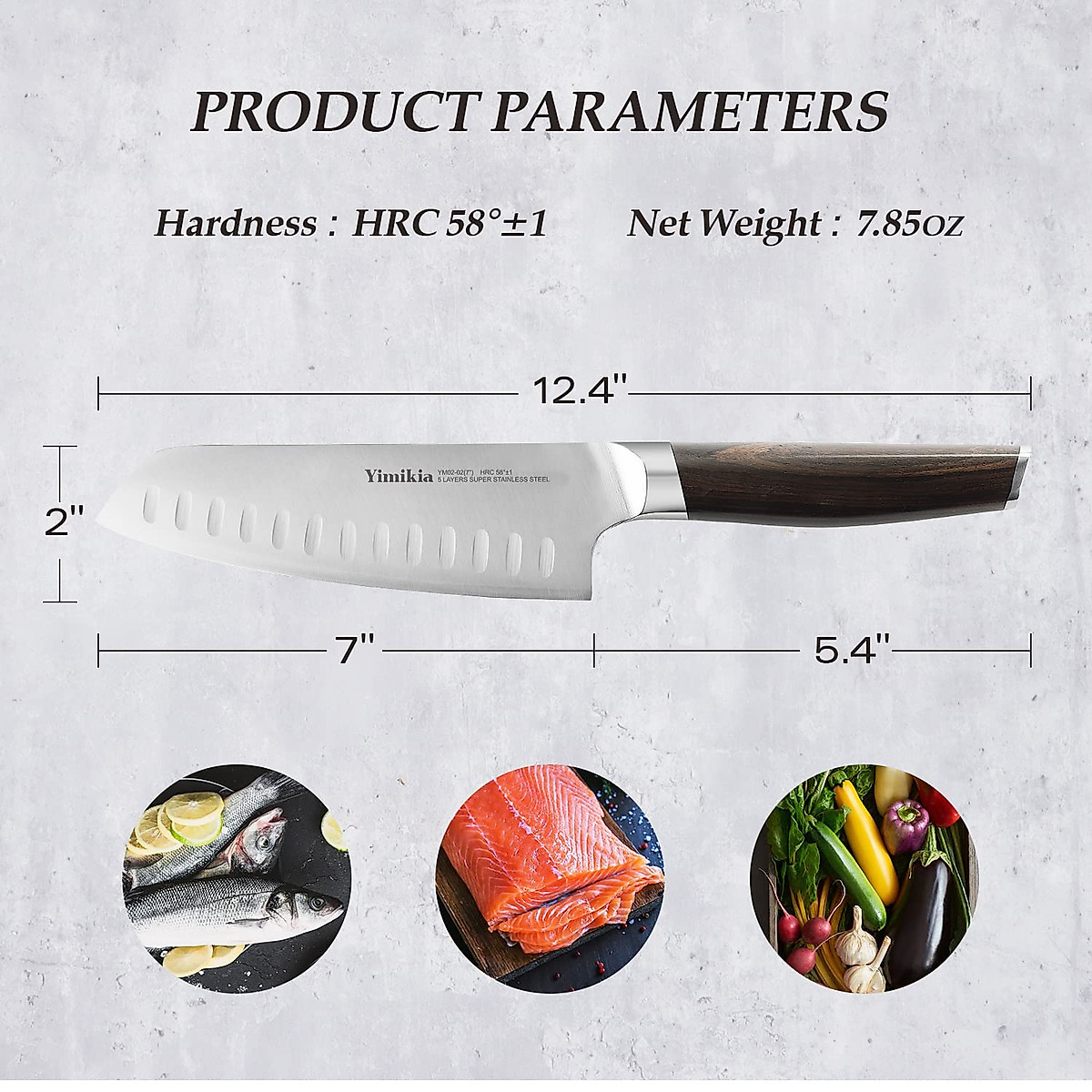 Yimikia Chef Knife, 8 Inch Chef's Knives Professional Cleaver, 5 Layer Super Steel Sharp Kitchen Knife for Cutting Vegetable Meat Fish, with Elegant Ebony Wood Handle