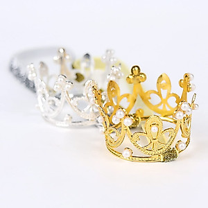 Nishine 2 pieces Baby Girls Crown Headband Princess Tiara Headdress Set Toddler Elastic Head Band (Gold/Silver)