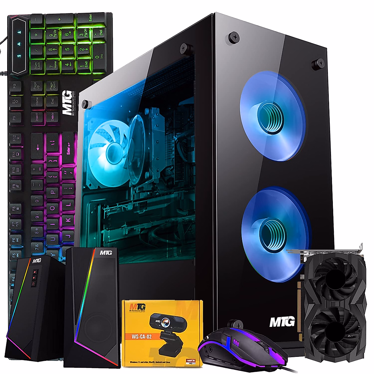 MTG Aurora 4T Gaming Tower PC- Intel Core i7 4th Gen, GeForce GTX 1660 Super 6GB GDDR6 192 bits Graphic, 16GB Ram DDR3, 1TB Nvme, RGB Keyboard Mouse and Speaker, Webcam, Win 10 Home