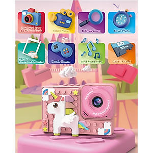 Kids Unicorn Camera Toys for Grils Boys: Kizeefun Mini HD Selfie Video Digital Camera for 3-12 Year Old Children, Christmas Birthday Gifts for 3 4 5 6 7 8 9 Baby Toddler