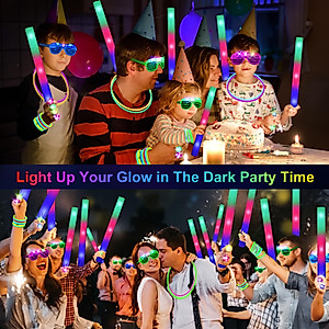 OLUPP 150 PCS Glow in the Dark Party Supplies, 16 PCS Foam Glow Sticks, 16 PCS LED Glasses, 100 PCS Glow Sticks and 18 PCS Finger Lights for Glow Party, Wedding, Birthday, Concert, Birthday, New Year