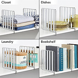 mDesign Versatile Metal Wire Closet Shelf Divider and Separator for Storage and Organization in Bedroom, Bathroom, Kitchen and Office Shelves - Easy Install - 4 Pack - Chrome