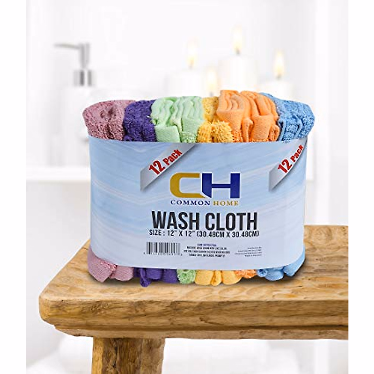 Cotton Face Washcloths Set 100% Cotton Ultra Soft Wash Cloth Towel Set for Bathroom and Home Highly Durable High Absorbency Convenient and Stylish Wash Cloths - Bright Multi-Color 12''x12'' Pack of 12