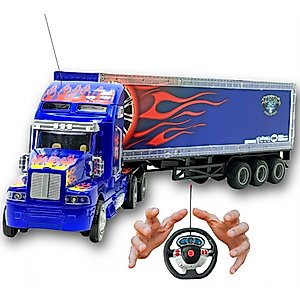 Big Daddy New & Improved Remote Control Heavy Duty Tractor Trailer Big Rig with Real Turn The Wheel Action Movements, Lights and Music