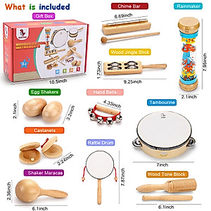 OATHX Kids Musical Instruments, Wooden Sensory Musical Toys for Toddlers Percussion Instruments Montessori Toys Baby Preschool Learning Music Toys Birthday Gifts for Boys Girls