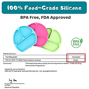 Silikong Suction Plate for Toddlers | BPA Free, 100% Food-Grade Silicone | Microwave, Dishwasher and Oven Safe | Stay Put Divided Baby Feeding Plates