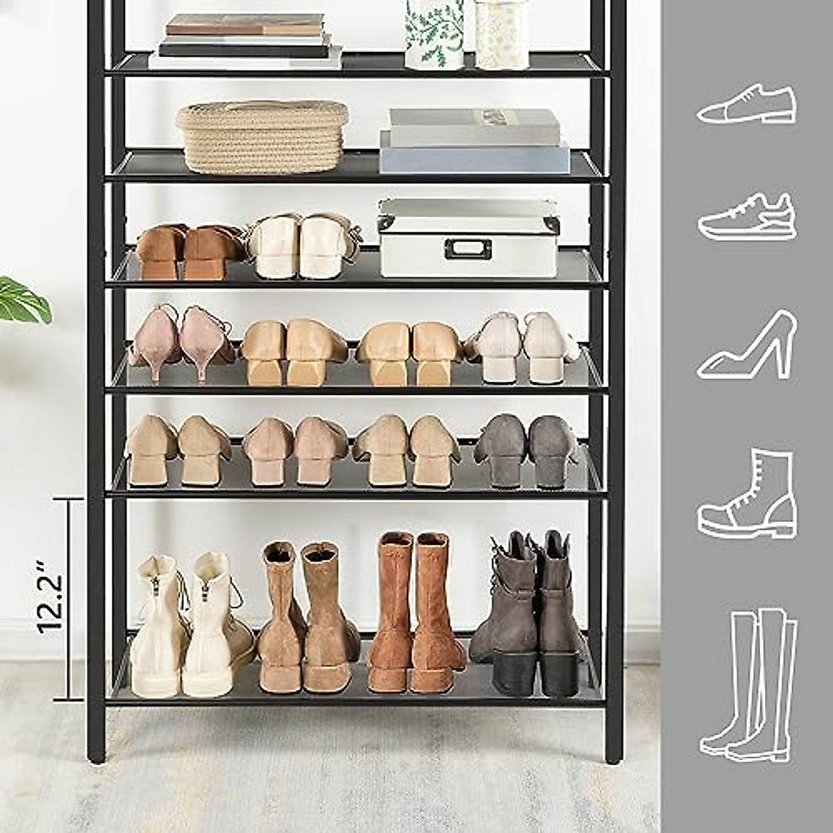 MAHANCRIS 10-Tier Shoe Rack, Shoe Organizer for Closet, Entryway, Large Capacity Shoe Shelf, for 36-40 Pairs of Shoes, Stable Sturdy, Shoe Storage with 9 Metal Mesh Shelves, Rustic Brown SRHR1101Z