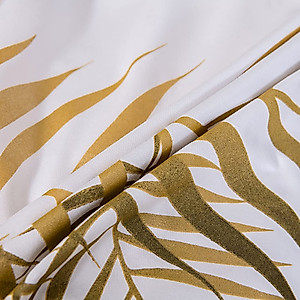 Nayoroom Gold Leaf Duvet Cover Queen Size Tropical Botanical Leaves Printed on White Bedding Set Soft Lightweight Microfiber Garden Farmhouse Comforter Covers with Zipper Closure Corner Ties