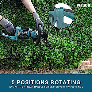 WESCO 40V Cordless Hedge Trimmer, 24-Inch Dual Action Cutting Blades, 3/4-Inch Cutting Capacity, 2Pcs 2.0Ah Li-ion Battery and Charger, Cordless Trimmer for Hedges/Shrubs/Bushes Trimming