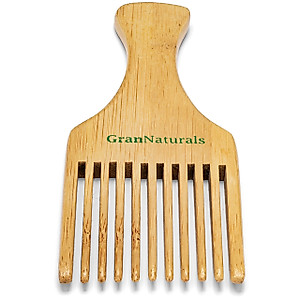 GranNaturals Wooden Comb & Hair Pick - Natural Wood Volumizing & Styling Tool for Thick, Coarse, Curly Hair - Non-Static Comb for Afro & Beard - Long Tooth Detangling Accessories for Men & Women