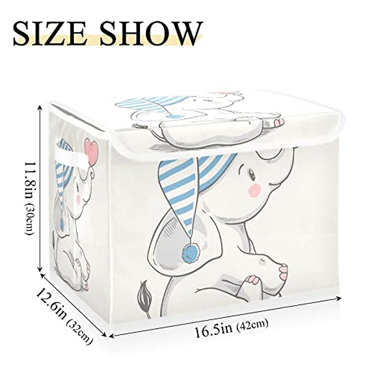 RunningBear Baby Elephant Large Storage Bins with Lid Collapsible Storage Bin Closet Organizers Cloth Baskets Containers for Clothes Towels Magazine