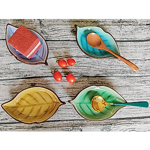 Ceramic Spoon Rest for Stove Top, Ice Cracks Leaf Cute Spoon Rest for Kitchen Counter, Cooking Spoon Holder for Kitchen Counter, Utensil Rest Spatula Rest Ladle Holder Tong Rest, 1 PC (A, Lake Blue)