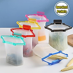 Reusable Silicone Bags, Reusable Sandwich Bags, Stand Up Leakproof Silicone Bags,Microwave, Dishwasher Safe-3Pack