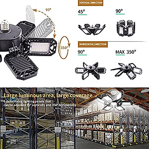 Rufbjkd LED Garage Light, 200W LED Shop Light, Super Bright Deformable LED Garage Ceiling Light with 6 Adjustable Panels, Ideal for Workshop/Attic/Barn/Basement (2 Pack)