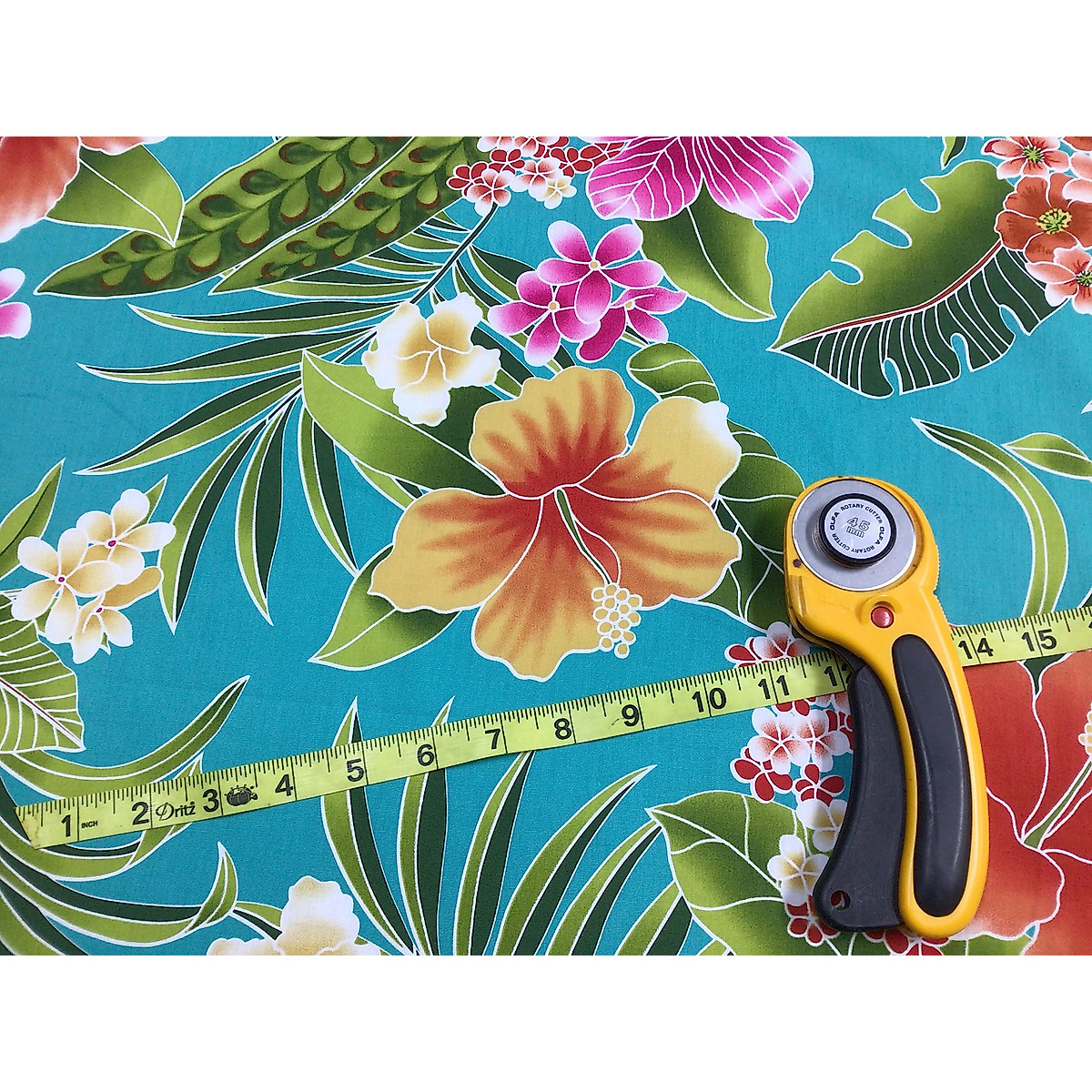 Turquiose Tropical Hawaiian Print Fabric 100% Cotton Sold by The Yard