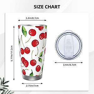 CHASOEA Cherry Tumbler 20oz Fruit Stainless Steel Insulated Tumblers with Lid and Straw Fruits Travel Coffee Mug Wine Tea Cups Water Bottle Cherry Gifts for Women